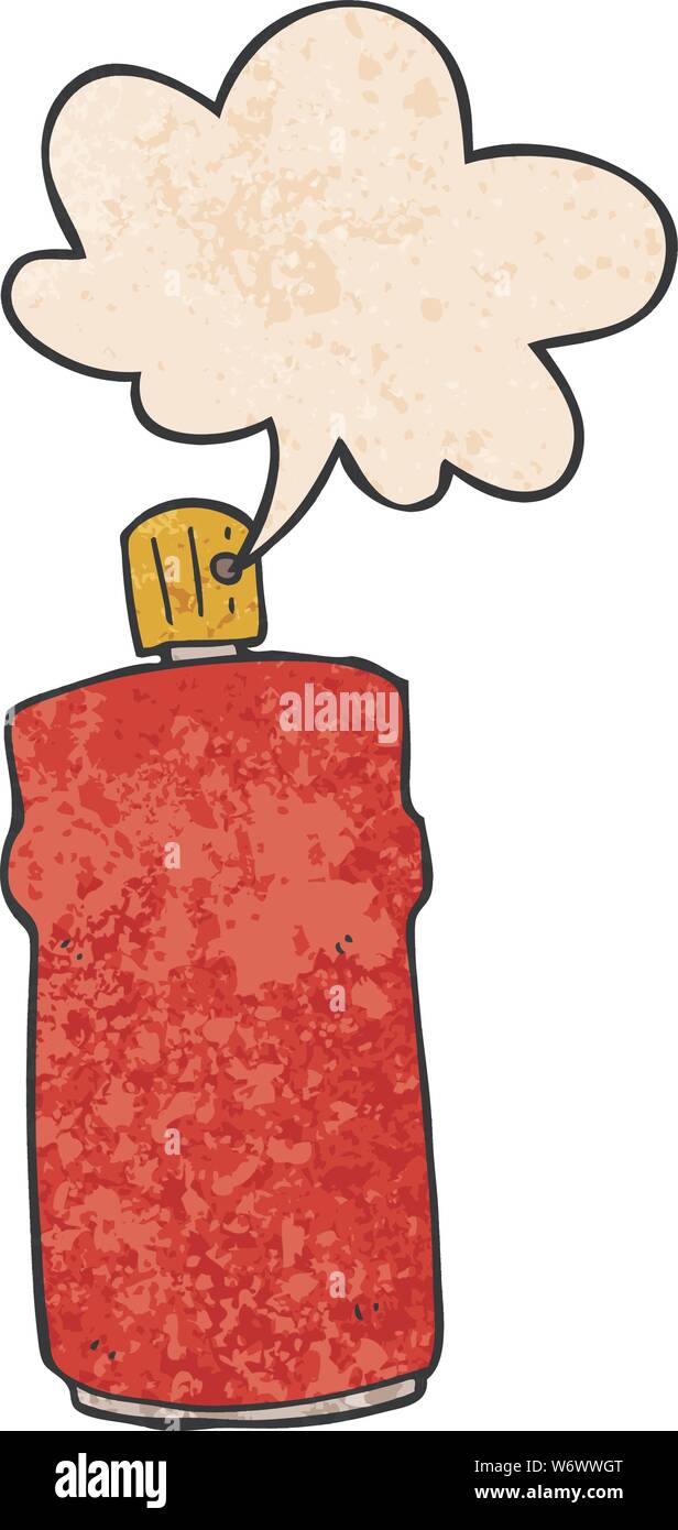 cartoon spray can with speech bubble in retro texture style Stock ...