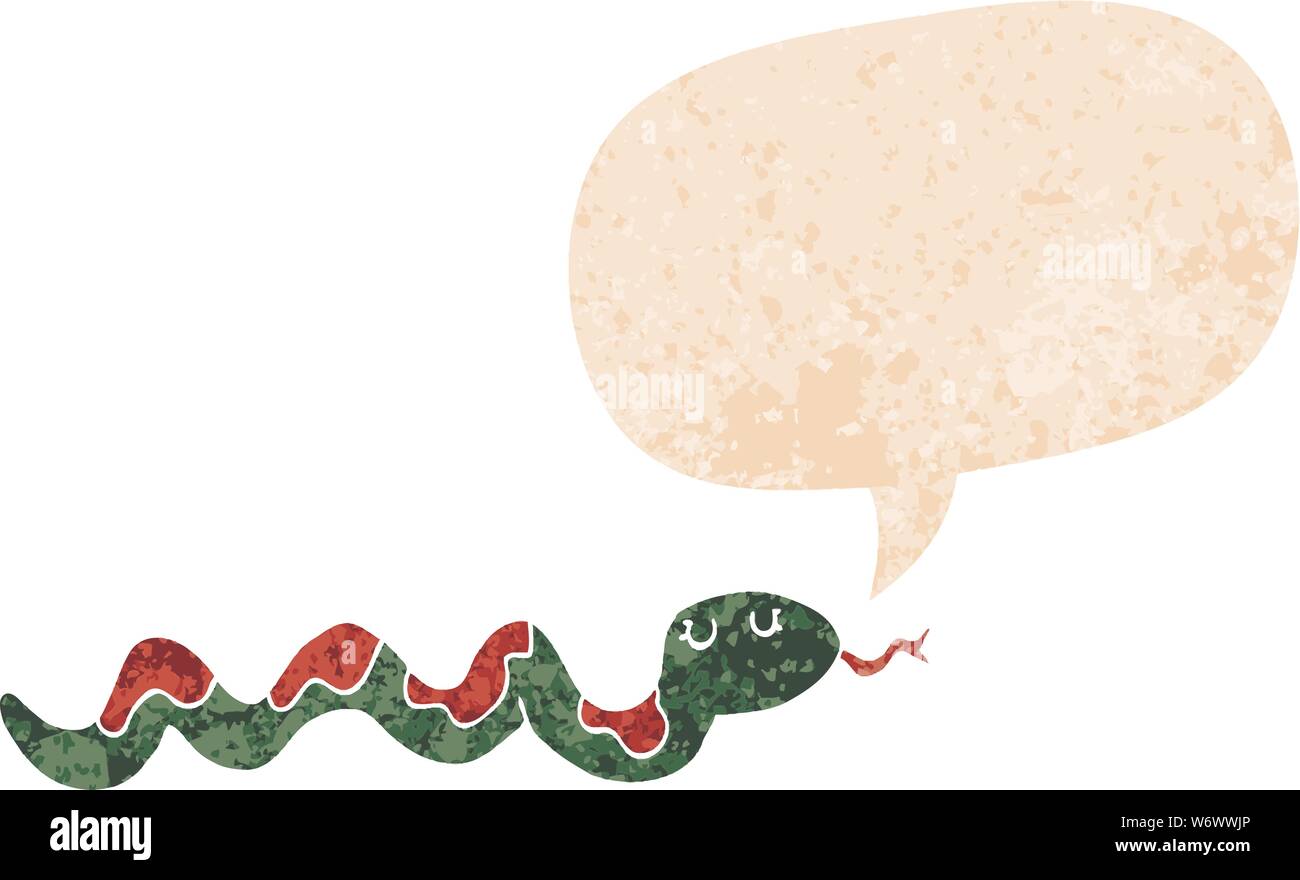 cartoon snake with speech bubble in grunge distressed retro textured ...