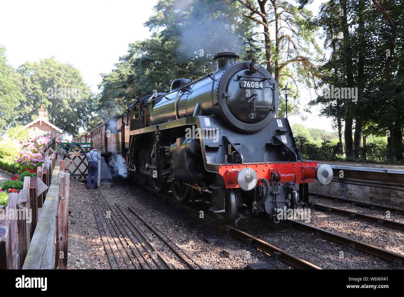 Black Steam Engine on North Norfolk railway, moving through Holt ...