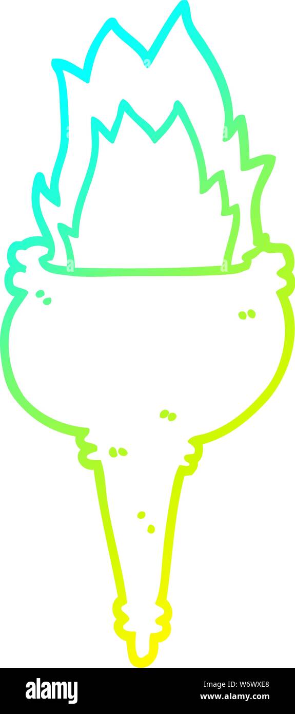 cold gradient line drawing of a cartoon flaming torch Stock Vector ...