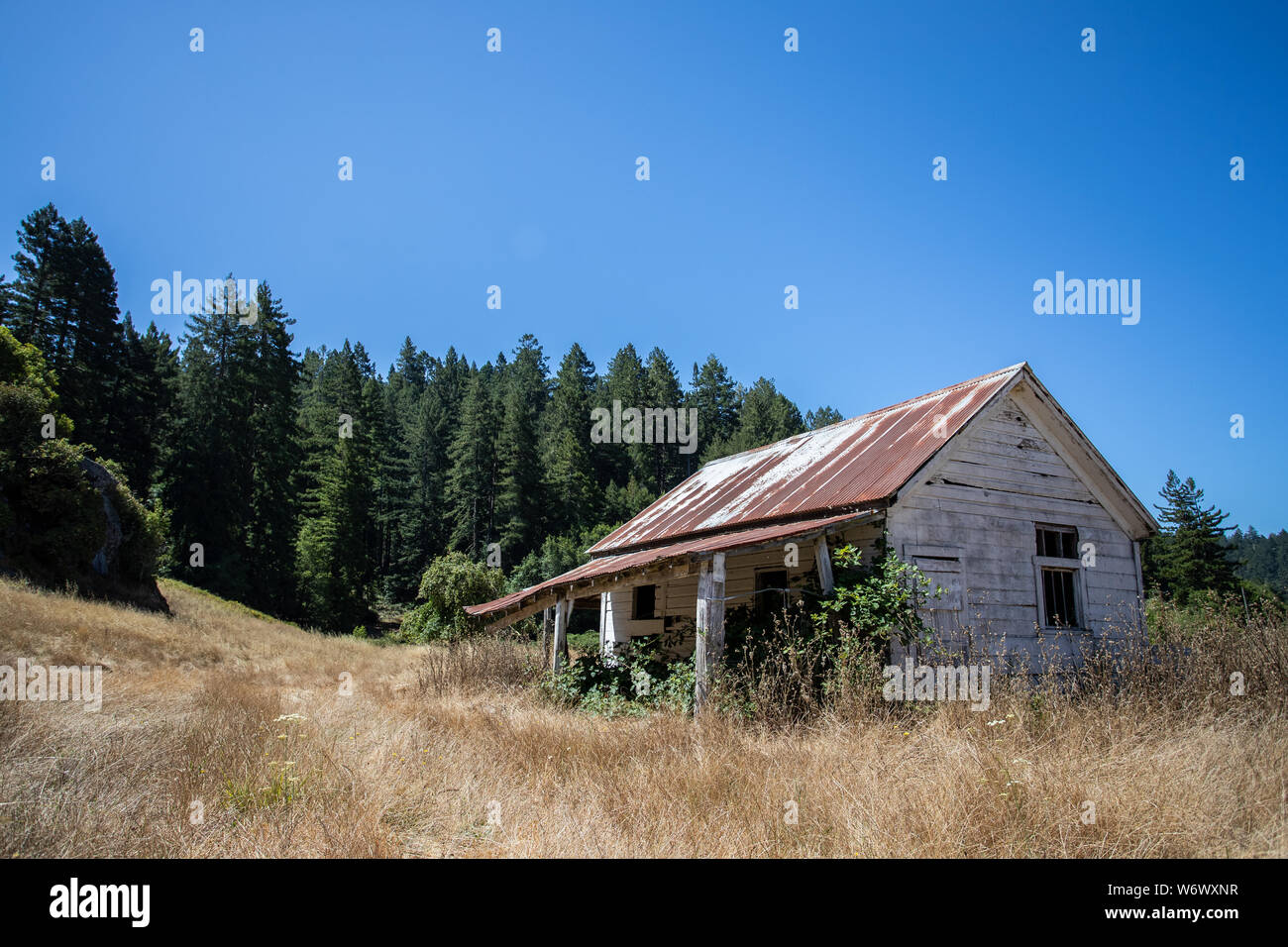 An abandoned and derelict ranch building along Coleman Valley Road ...