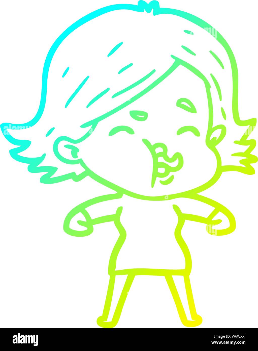 cold gradient line drawing of a cartoon girl pulling face Stock Vector ...