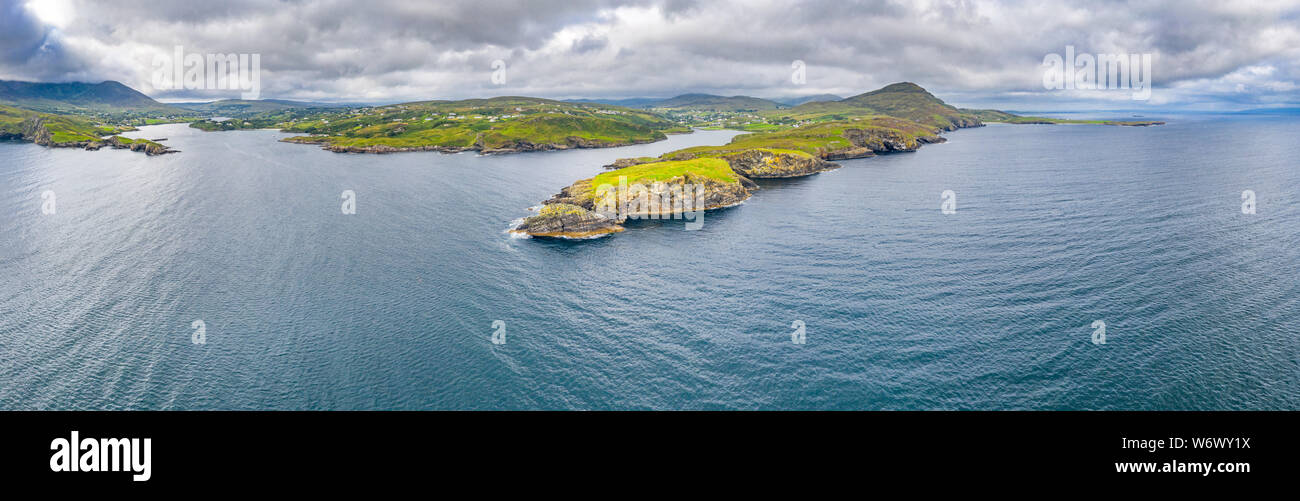 Aerial view of Teelin Bay in County Donegal on the Wild Atlantic Way in ...