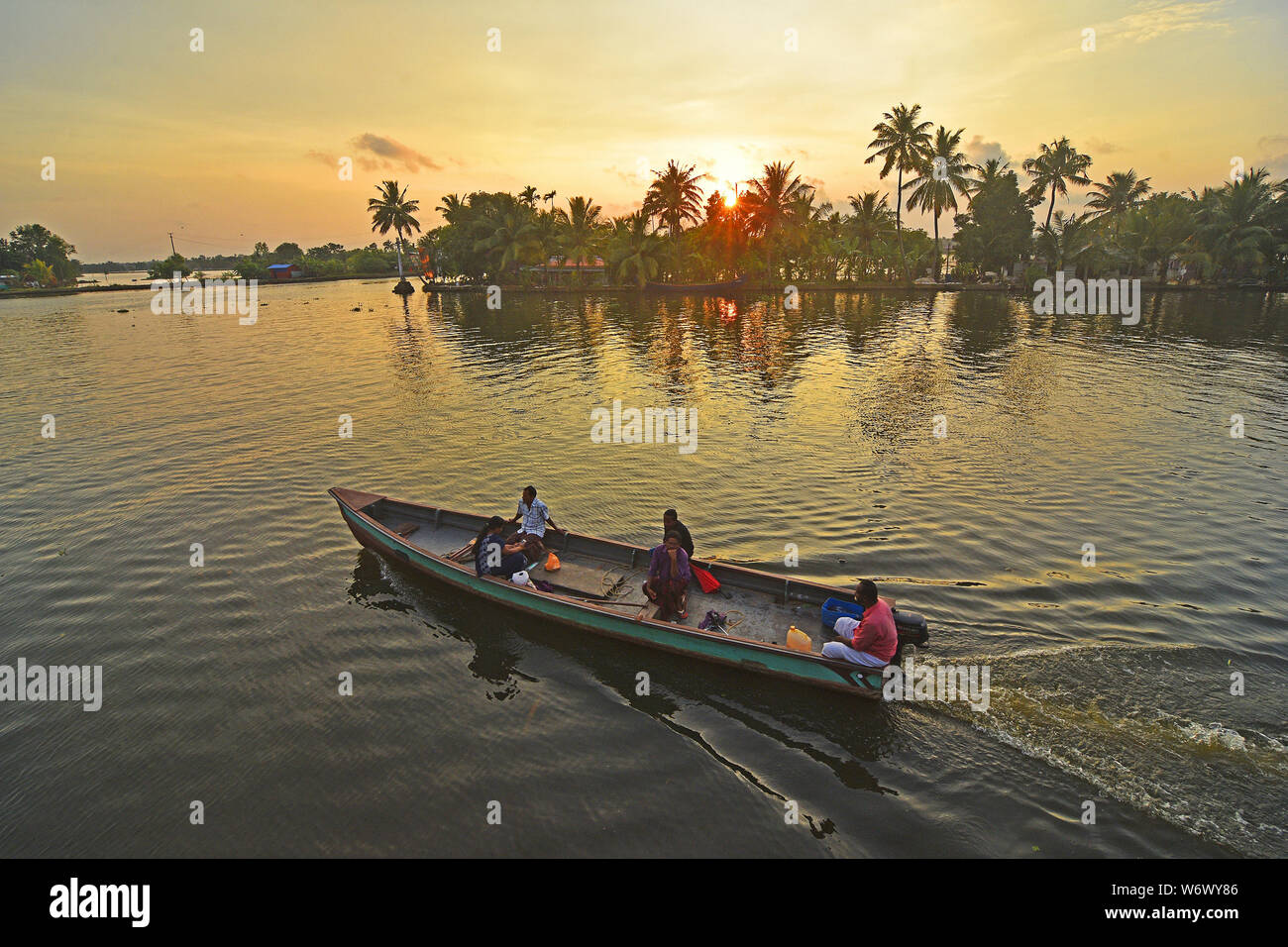 Vembanad Lake and Houseboat, Backwaters, Alleppey, Kerala, India Stock ...