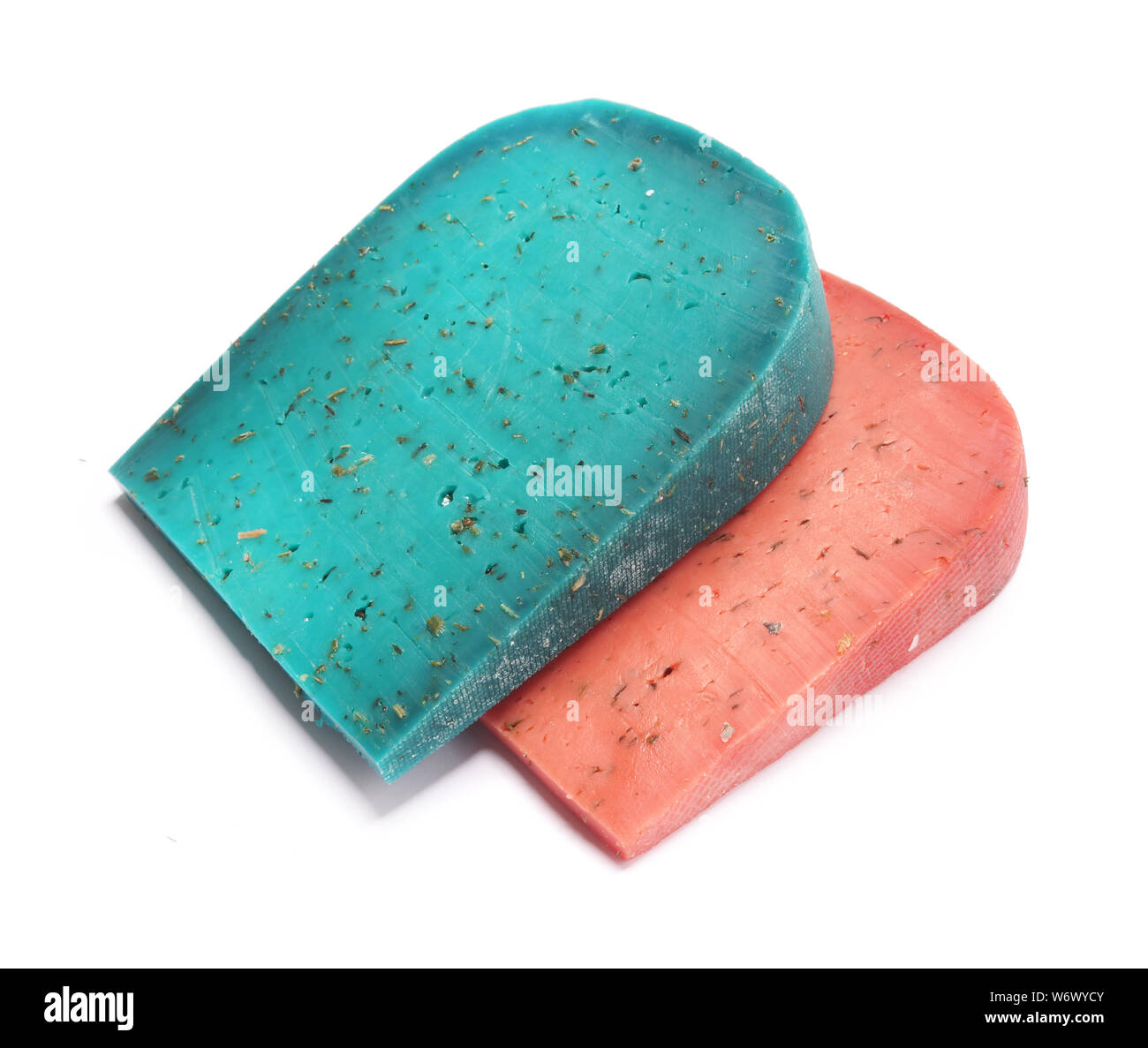 Dutch red and blue cheese. Cheese on a white background. Lavender pesto ...