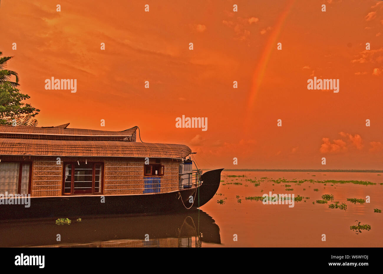 Vembanad Lake and Houseboat, Backwaters, Alleppey, Kerala, India Stock ...