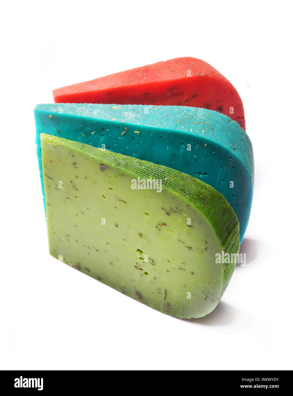 Dutch green, red and blue cheese. Cheese on a white background ...