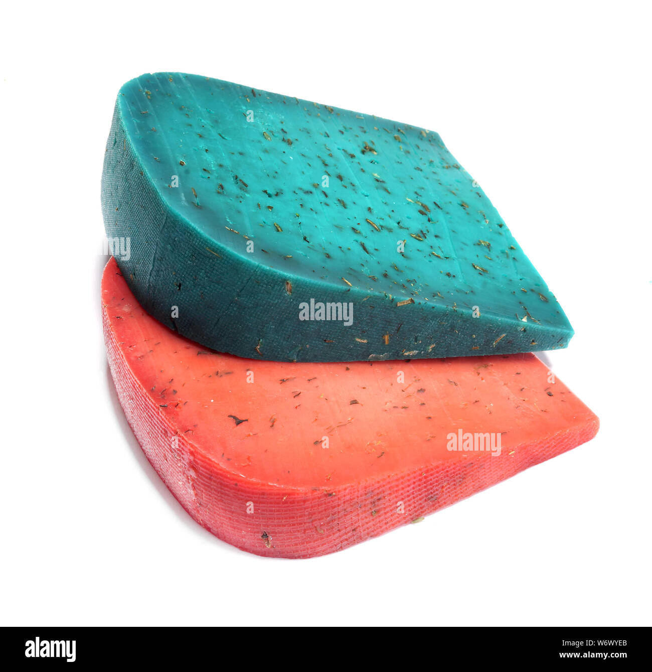 Dutch red and blue cheese. Cheese on a white background. Lavender pesto ...