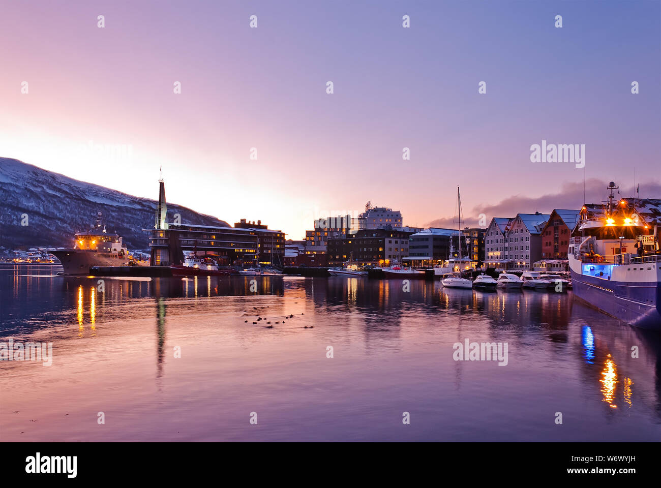 View of a marina in Tromso, North Norway. Tromso City Waterfront at ...