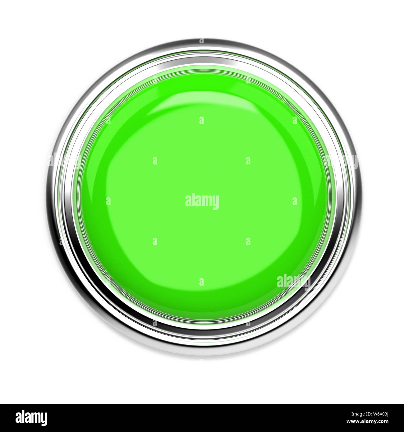 Green push button. Alarm sign, top view. 3d rendering illustration ...