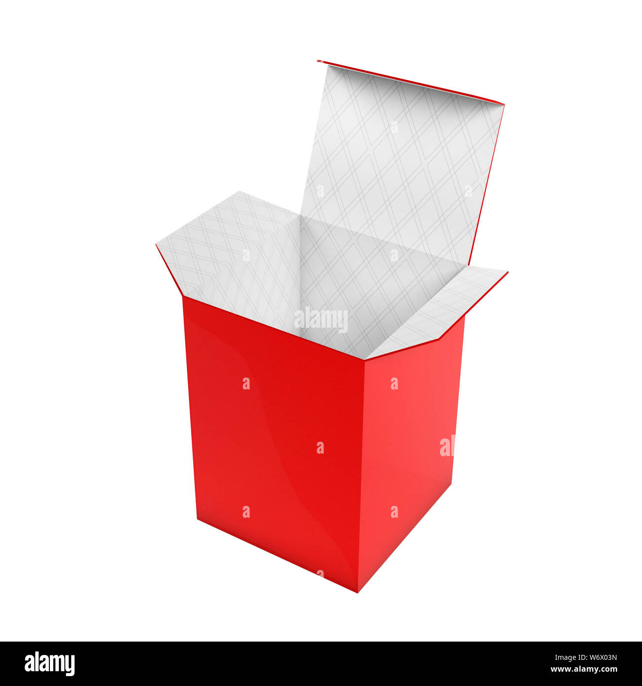 Red high box. Open carton with white inside. 3d rendering illustration ...
