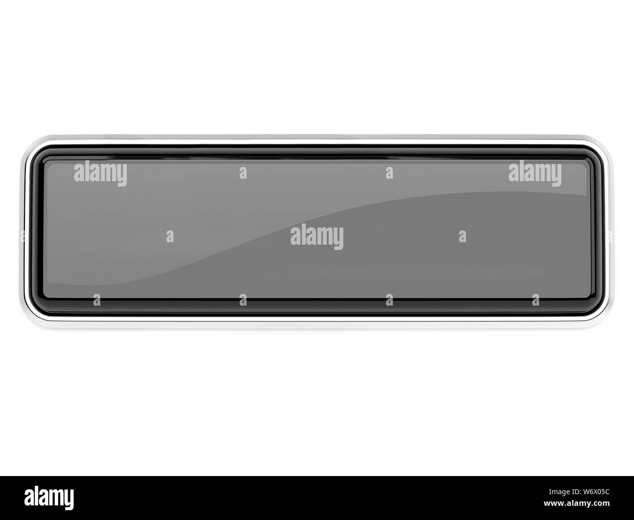 Black glass button. Square push button with metal frame. 3d rendering ...