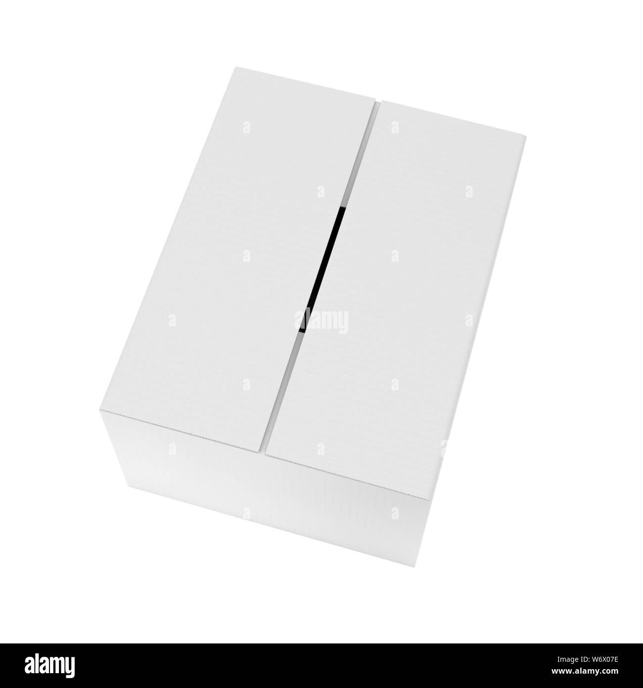Closed white corrugated carton box. Big shipping packaging. 3d rendering illustration isolated ...