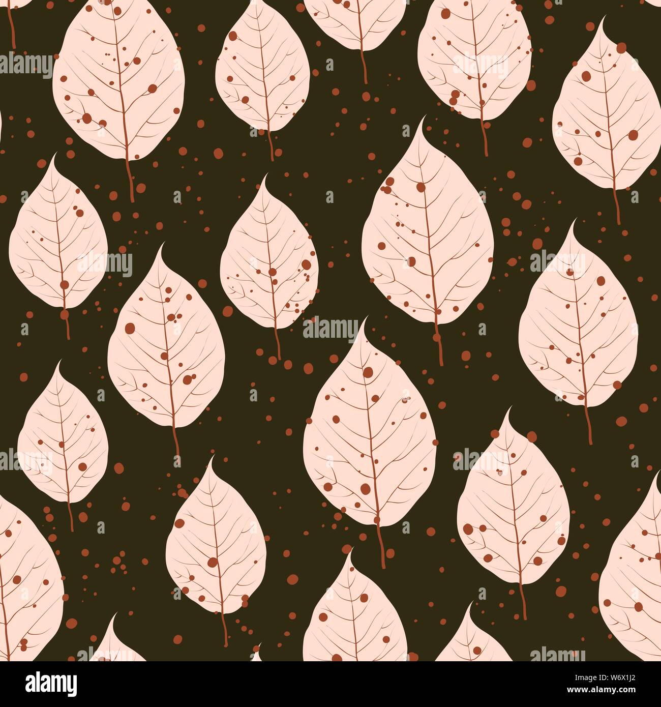 Vector seamless pattern with autumn leaves in red colors. Background ...