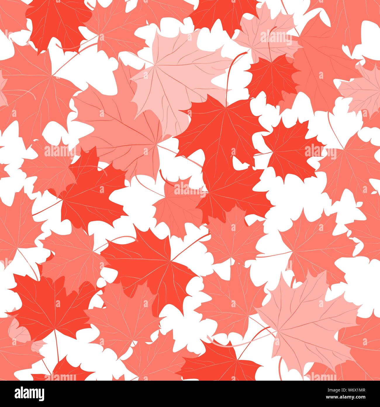 Vector seamless pattern with autumn maple leaves in red colors ...