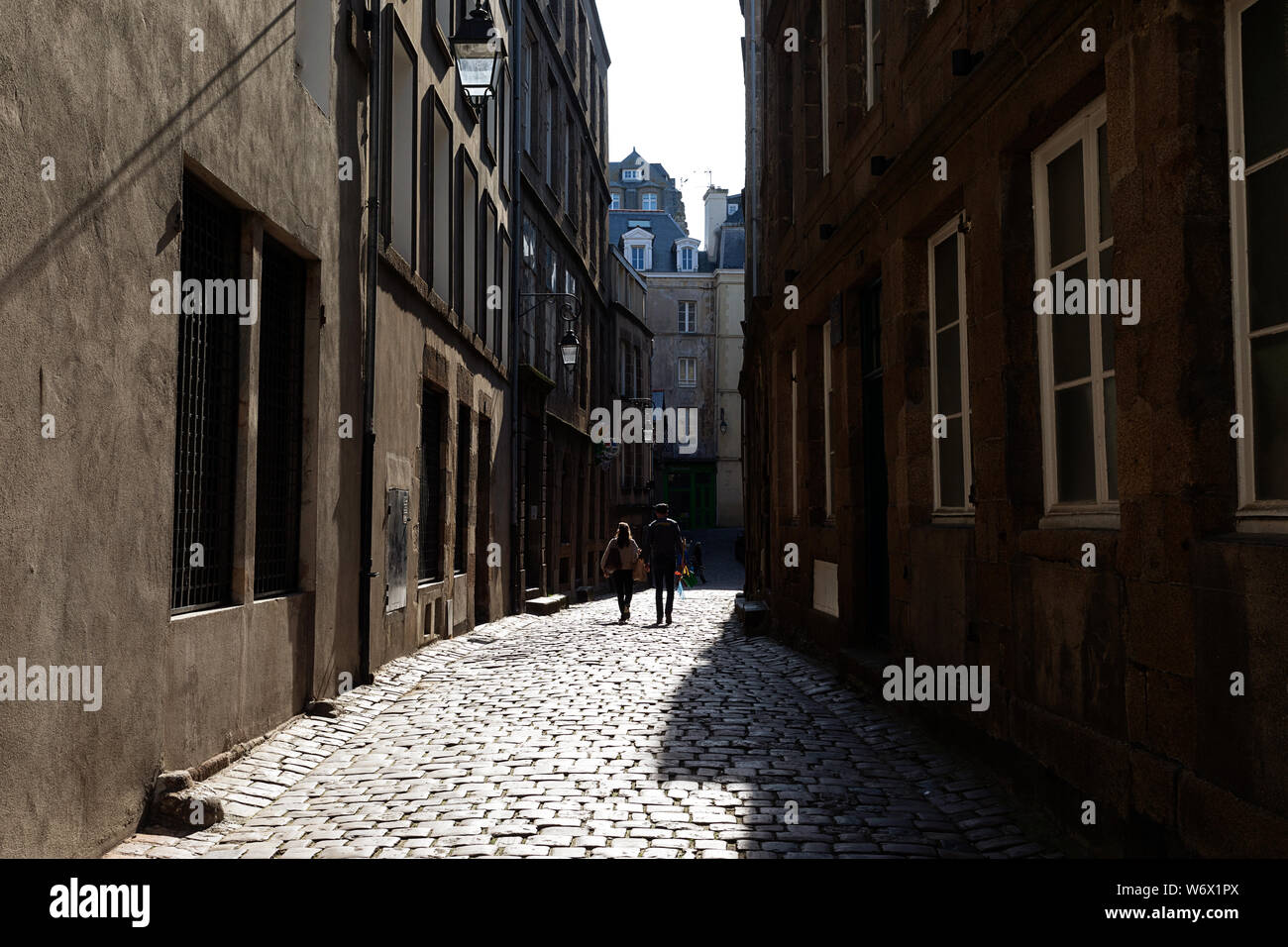 Old side street in St Malo, Brittany, France Stock Photo - Alamy