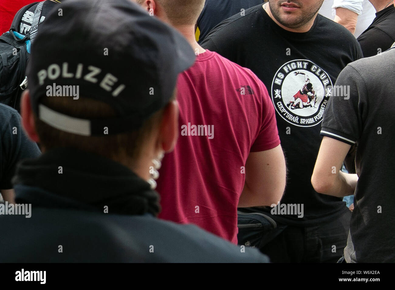 Kassel, Germany. 20th July, 2019. Members of the party "Die Rechte ...