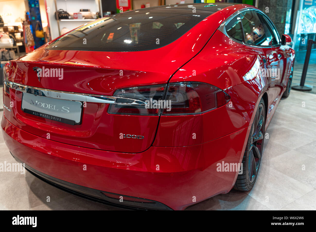 Valencia, Spain - July 21, 2019: Tesla Model S electric car on display ...