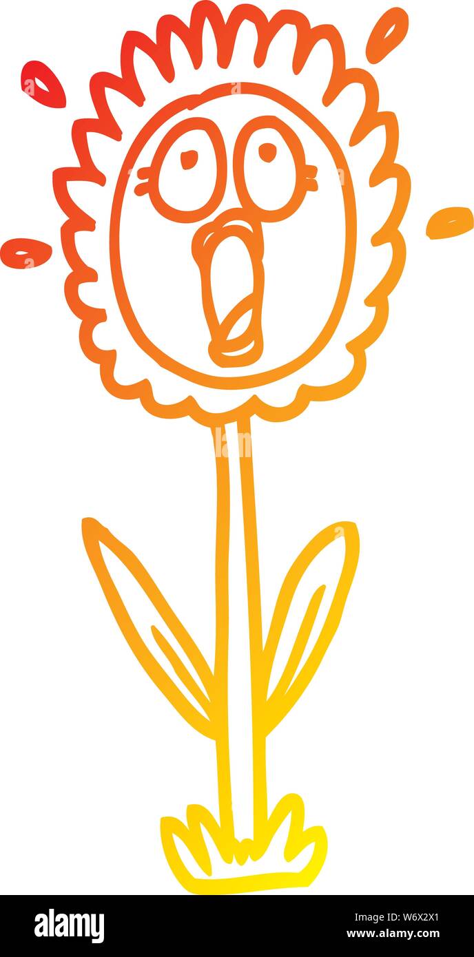 warm gradient line drawing of a cartoon shocked sunflower Stock Vector ...