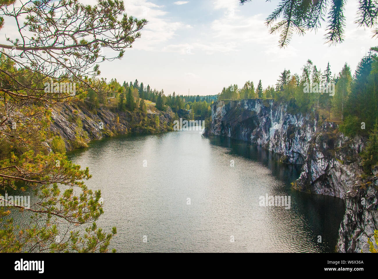 Marble canyon in the mountain park of Ruskeala, Karelia, Russia. Autumn ...
