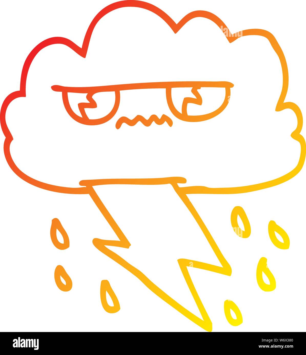 warm gradient line drawing of a cartoon angry storm cloud Stock Vector ...