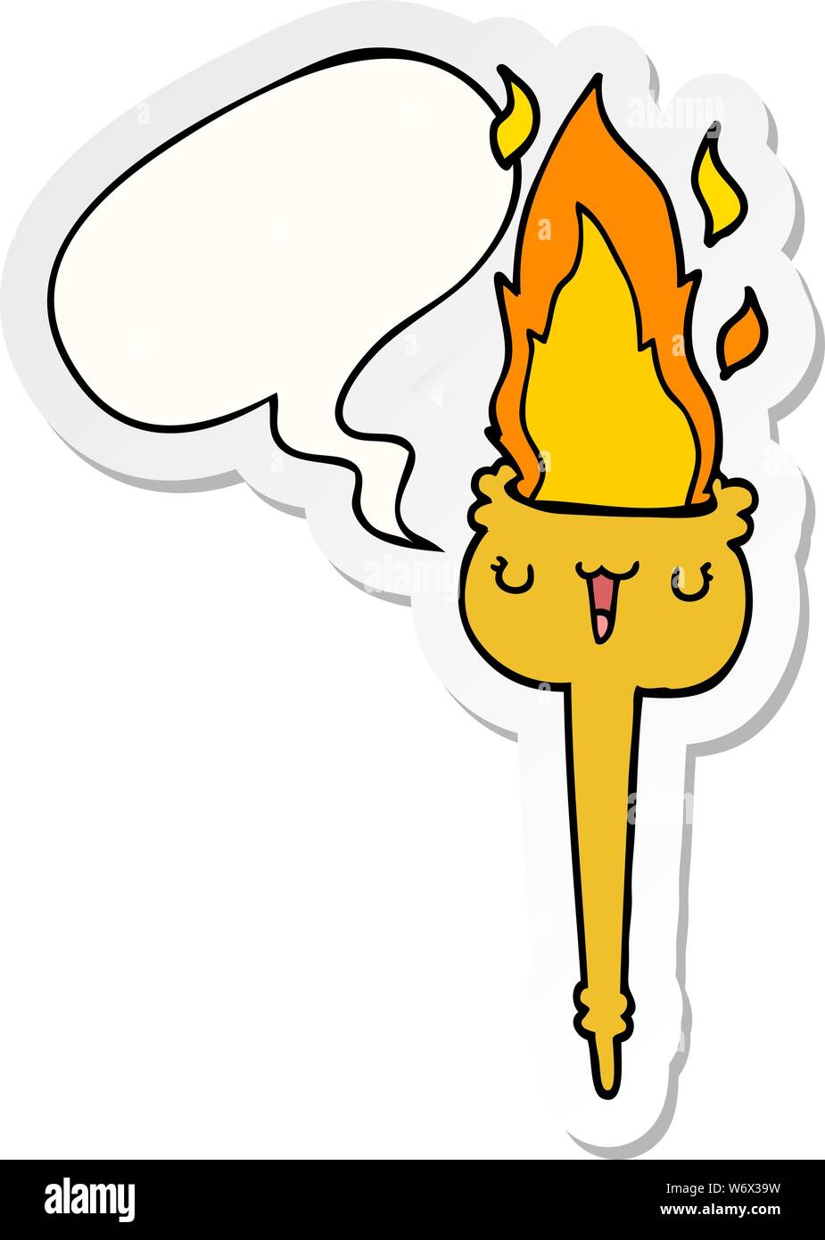 cartoon flaming torch with speech bubble sticker Stock Vector Image ...