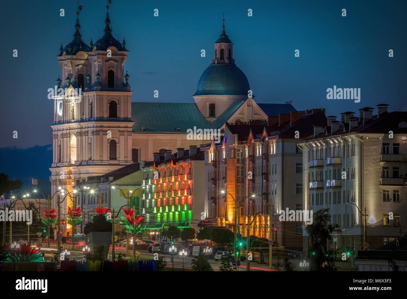 Panorama of Grodno at night. Grodno, Grodno Region, Belarus Stock Photo ...