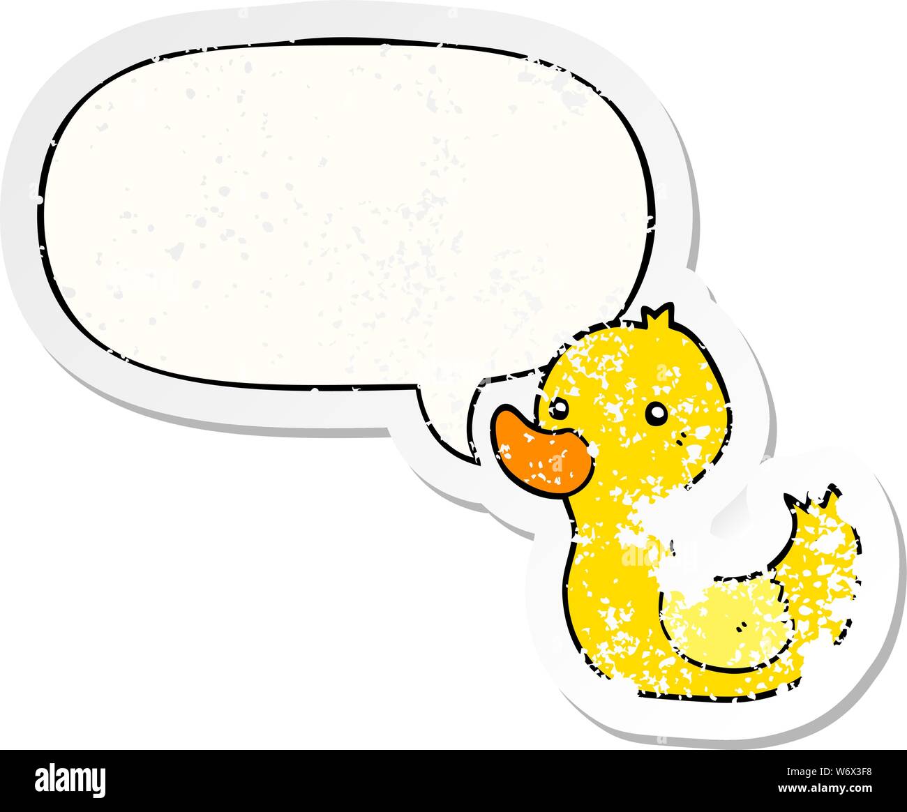 cartoon duck with speech bubble distressed distressed old sticker Stock ...
