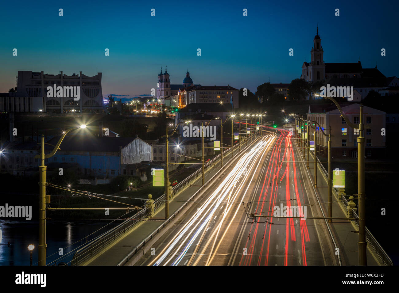 Panorama of Grodno at night. Grodno, Grodno Region, Belarus Stock Photo ...