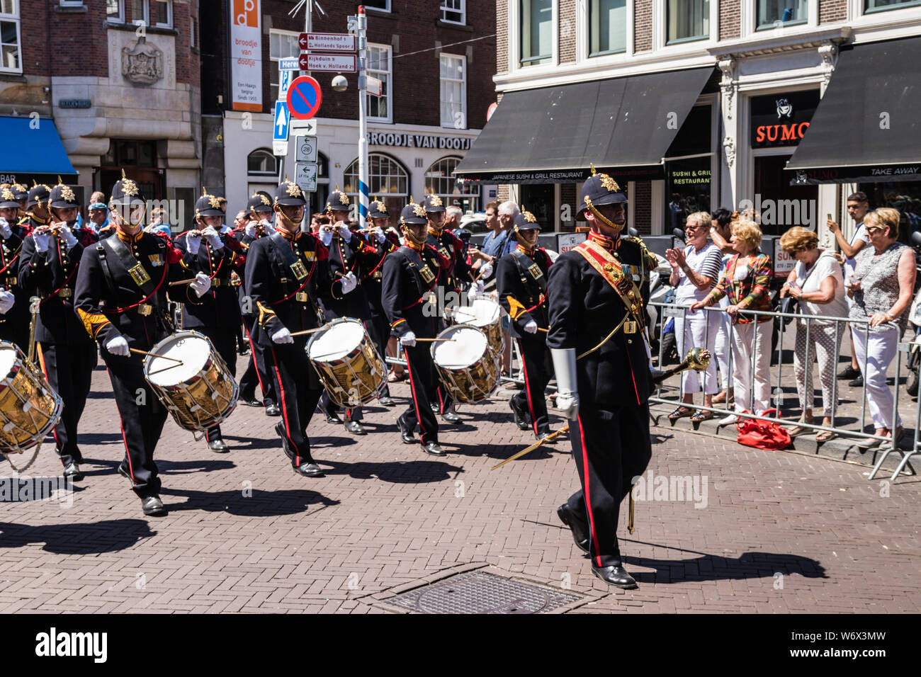 Military orchestra in traditional ceremonial uniform performing and ...