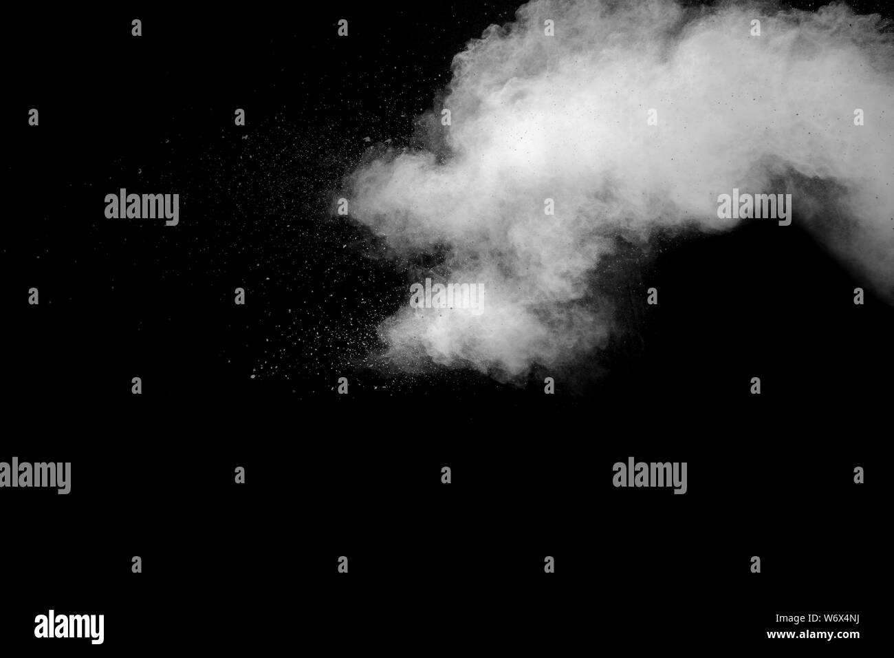 White talcume powder explosion on black background. White dust ...