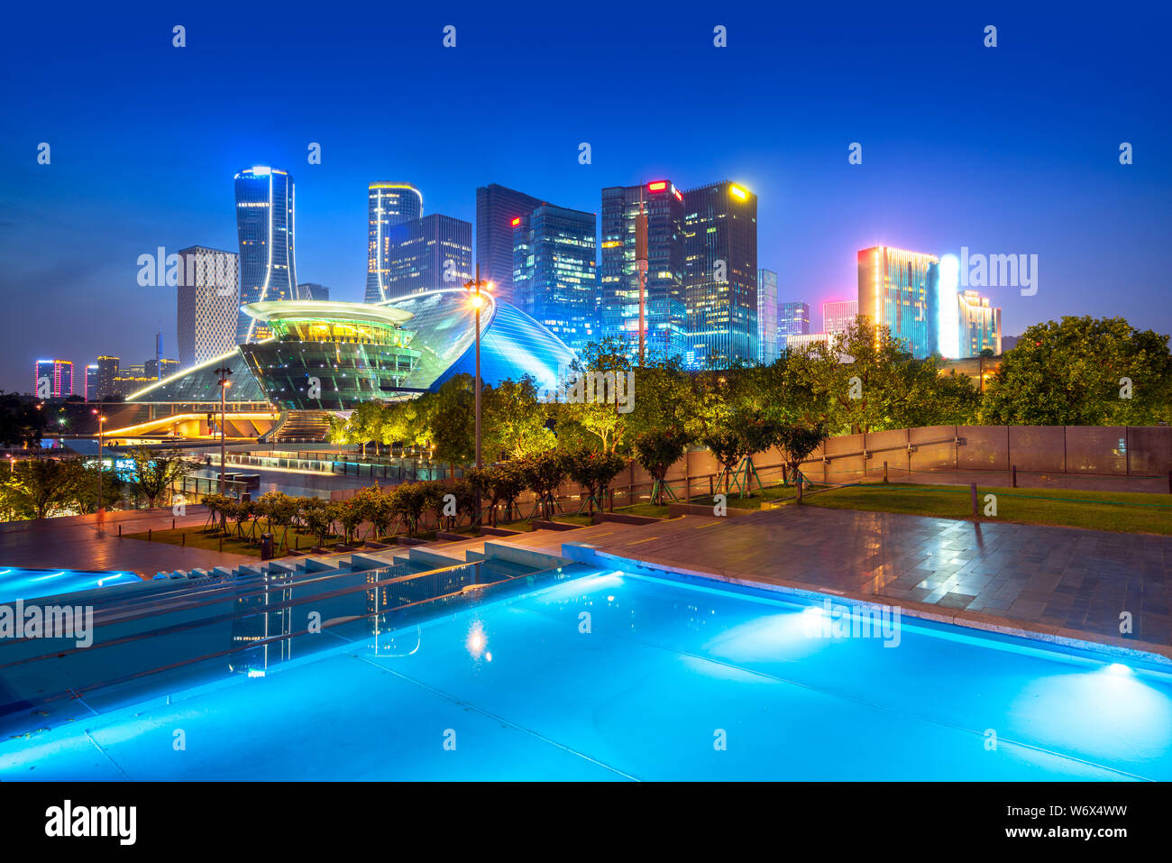 Architectural night view, Hangzhou, China Qianjiang New City CBD Stock ...