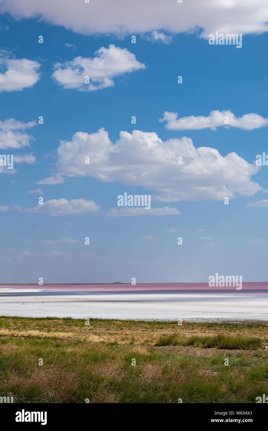 Turkey, Central Anatolia: aerial view of Lake Tuz, Tuz Golu, pink and ...