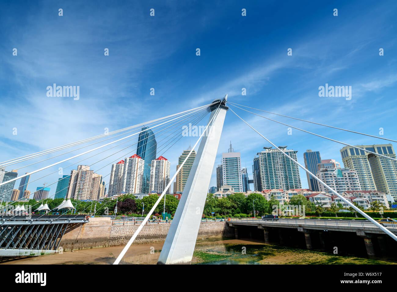 White modern bridge, Qingdao Olympic Sailing Center, China Stock Photo ...