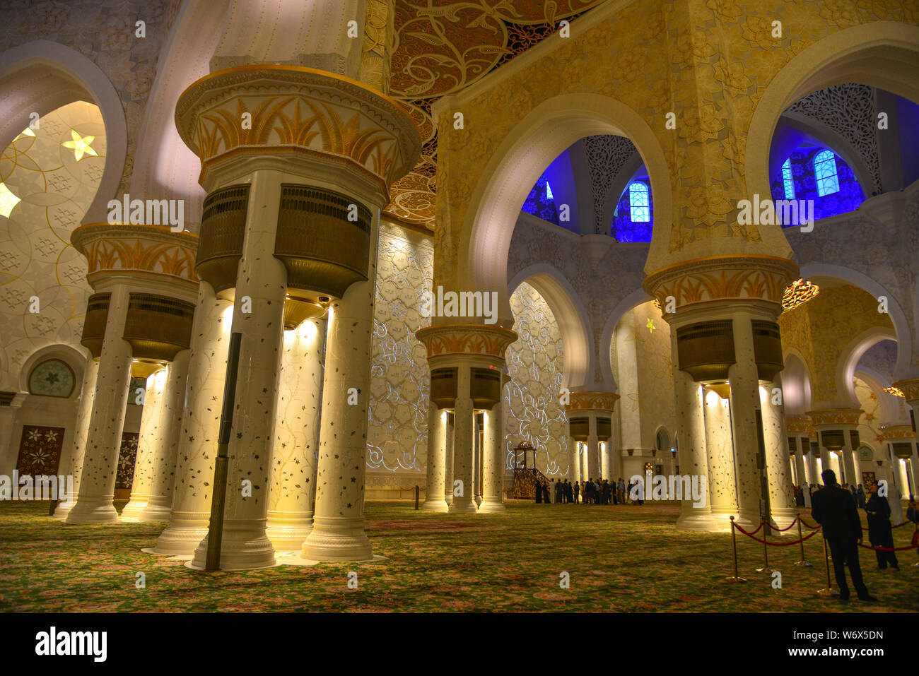 Abu Dhabi - Dec 8, 2018. Praying hall of the Sheikh Zayed Grand Mosque ...