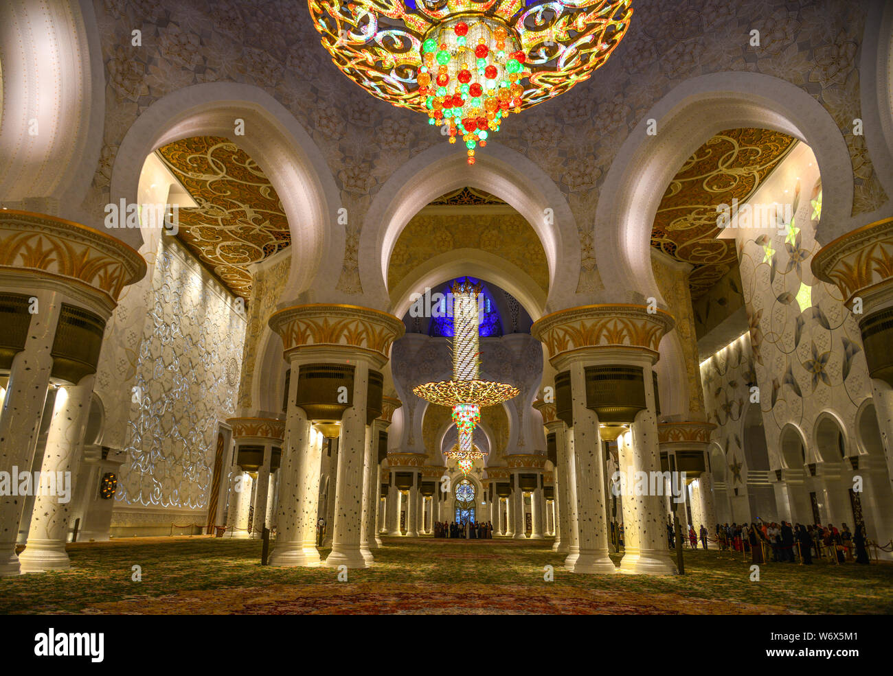 Abu Dhabi - Dec 8, 2018. Praying hall of the Sheikh Zayed Grand Mosque ...