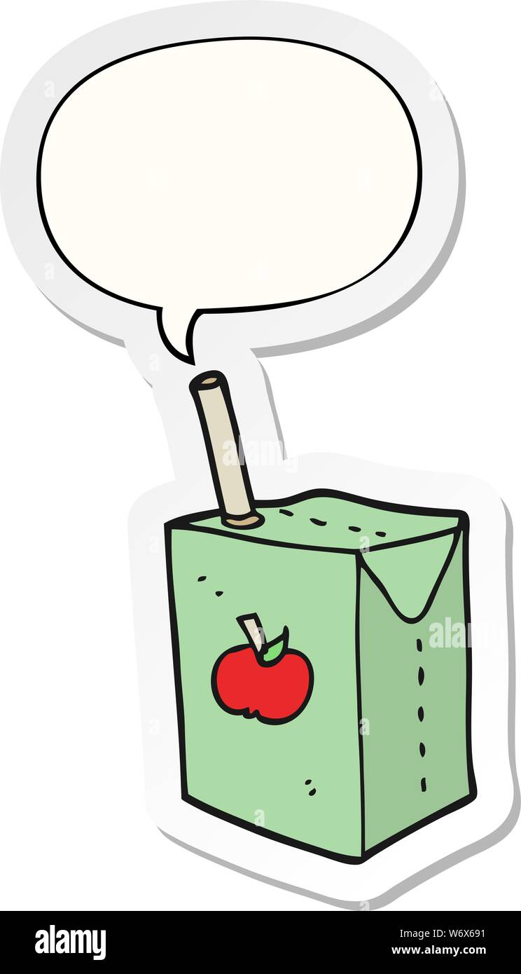 cartoon apple juice box with speech bubble sticker Stock Vector Image ...