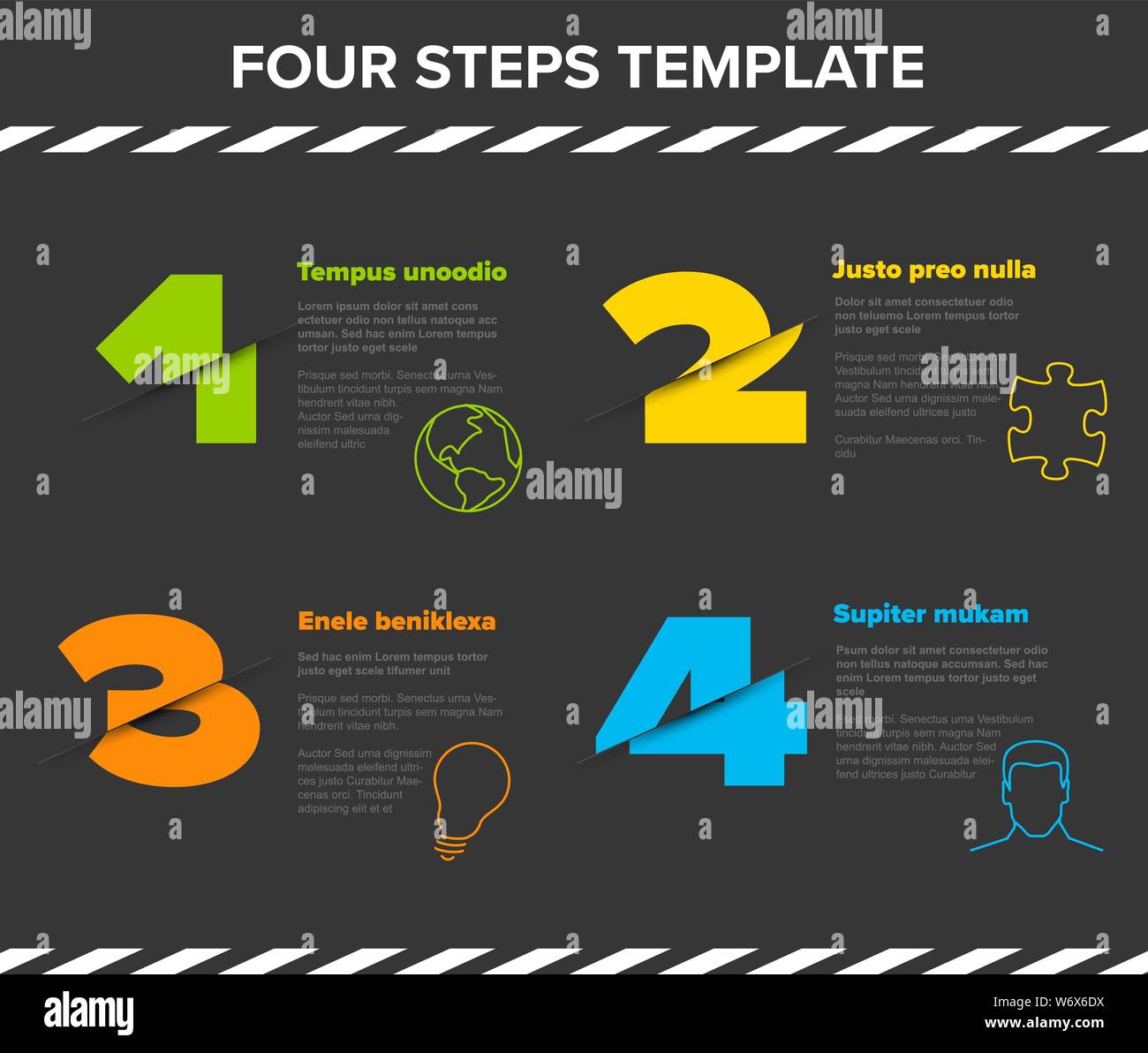 Vector modern four steps progress template with descriptions and icons ...
