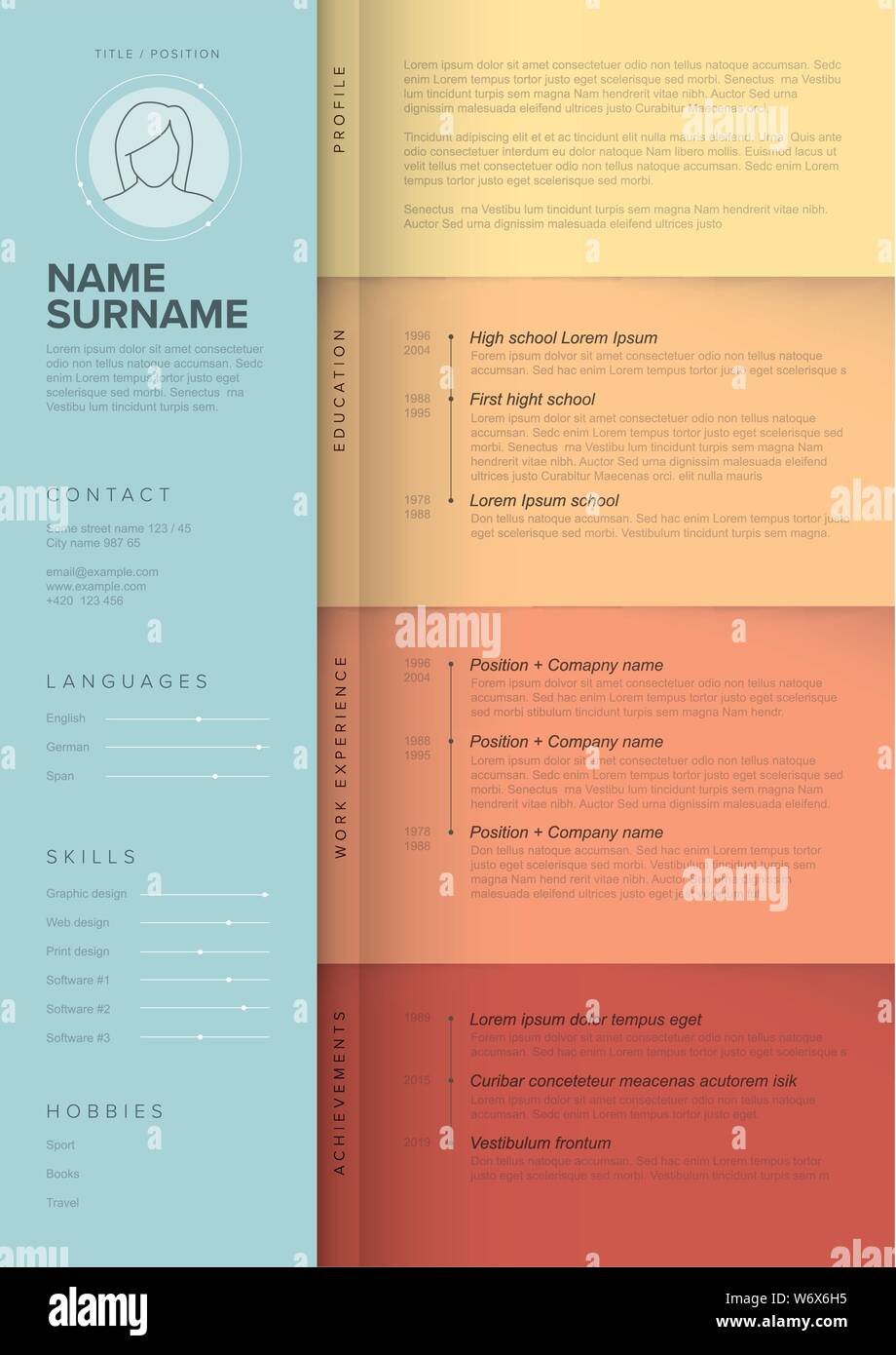 Vector dark minimalist cv / resume template for women with color blocks ...