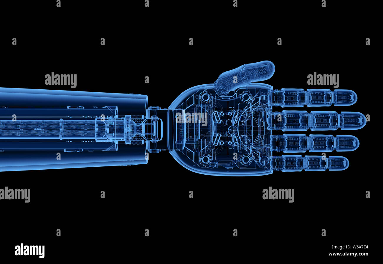3d rendering x-ray cyborg hand or robotic hand isolated on black Stock ...
