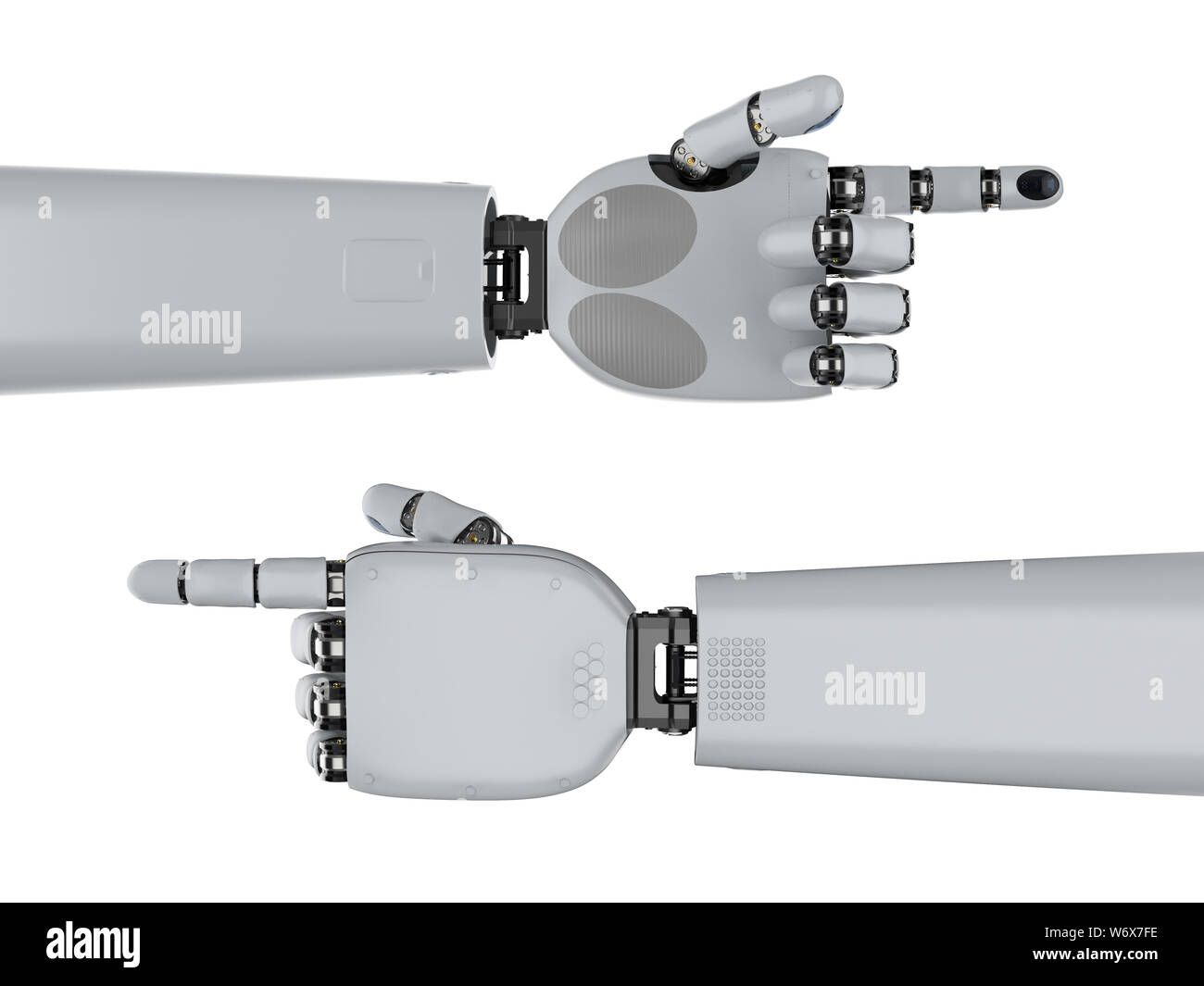 3d rendering cyborg hand or robotic hand finger point isolated on white ...