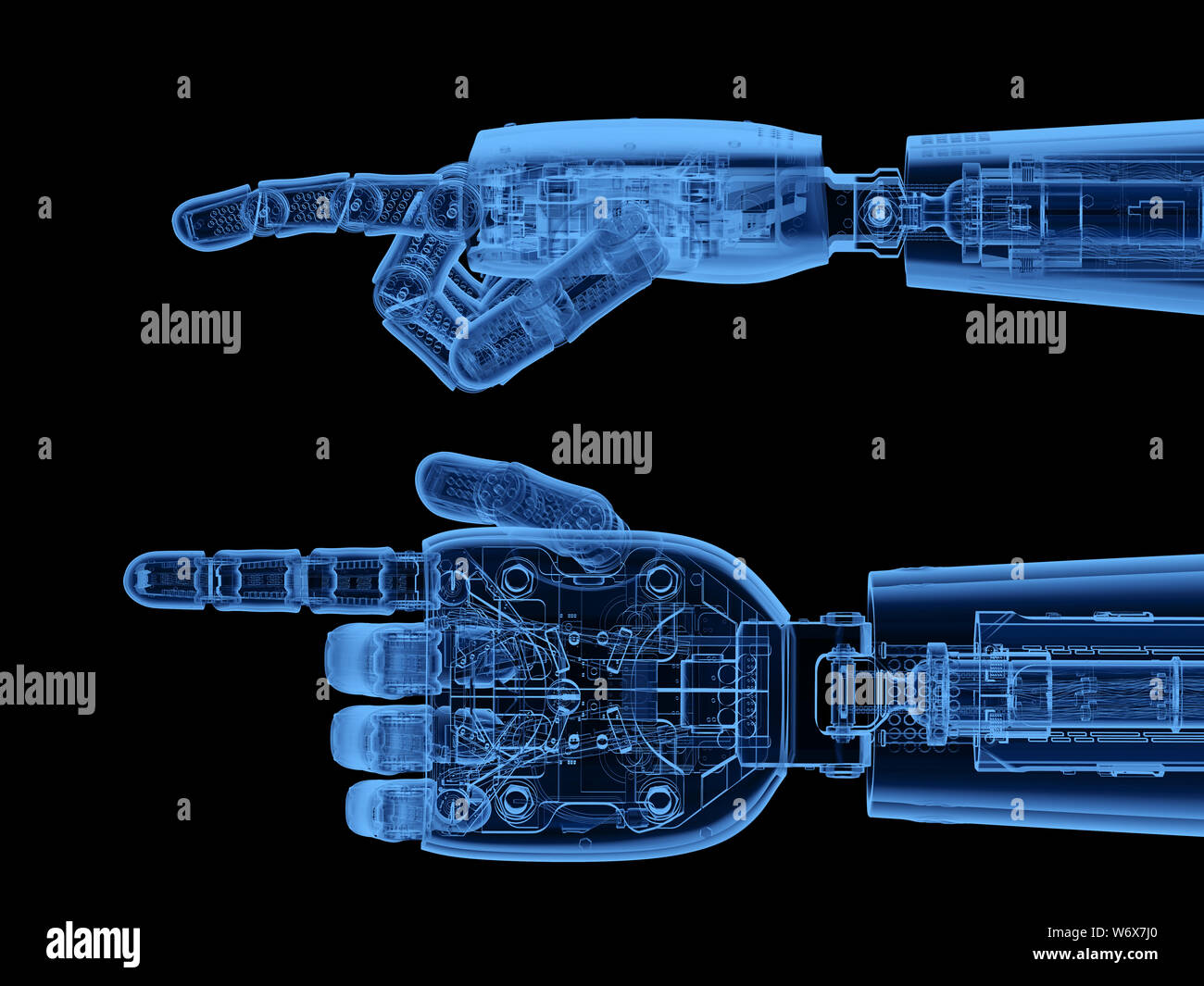 3d rendering x-ray cyborg hand or robotic hand finger point isolated on ...