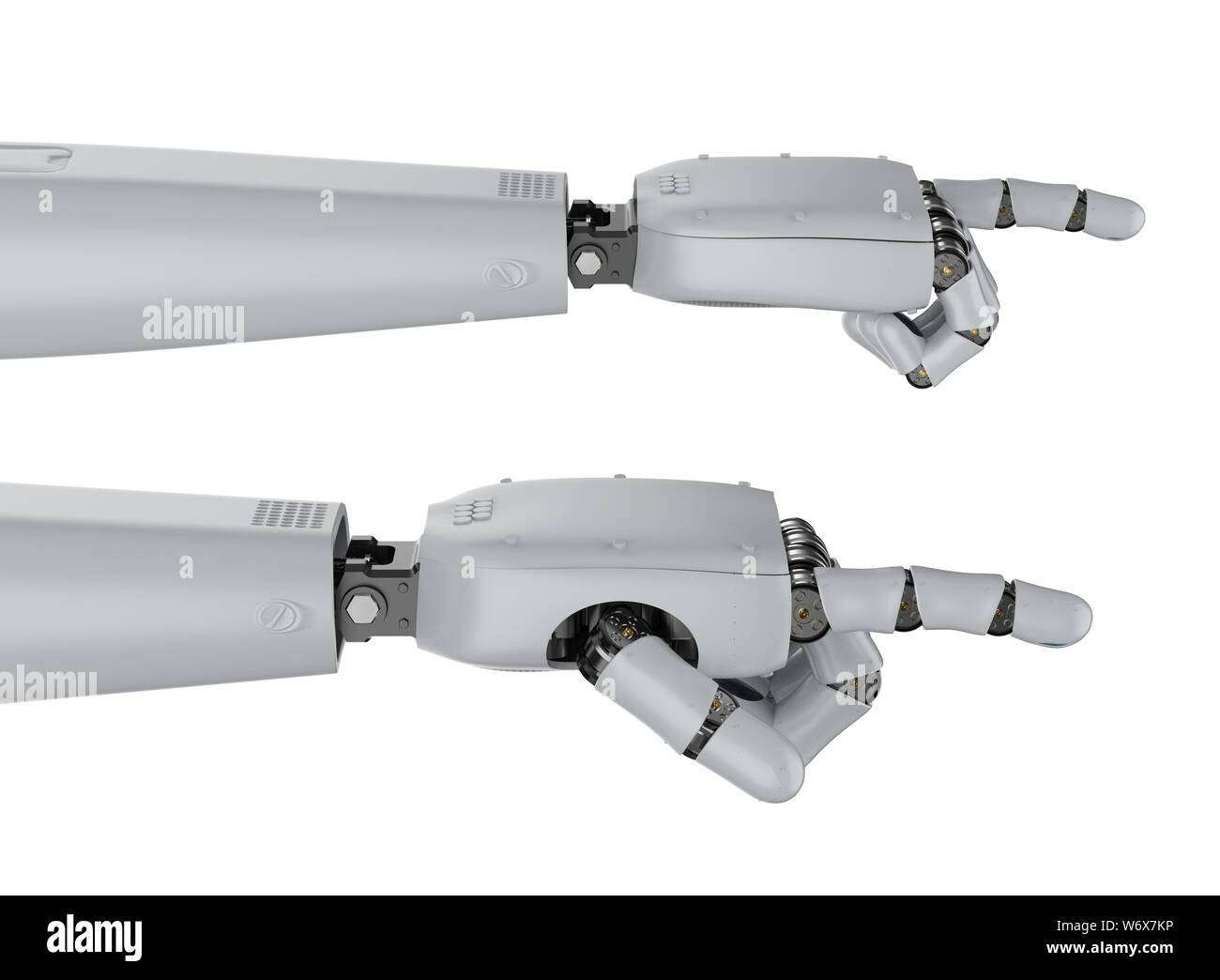 3d rendering cyborg hand or robotic hand finger point isolated on white ...