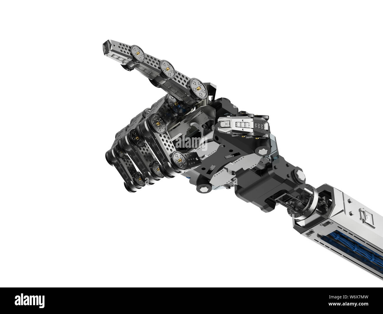 3d rendering cyborg hand or robotic hand finger point isolated on white ...