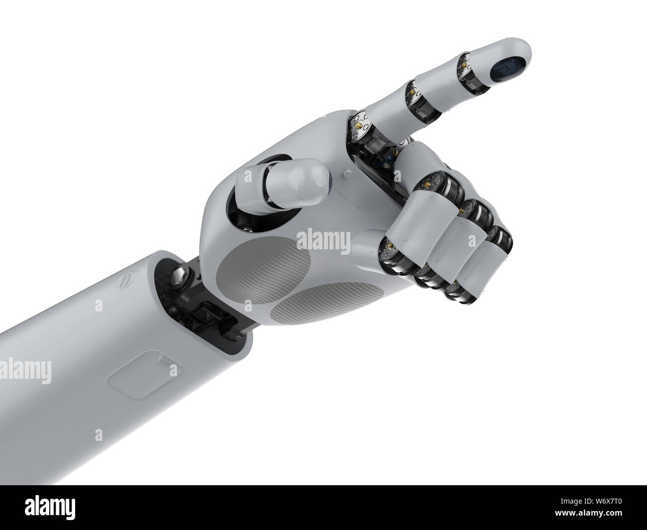 3d rendering cyborg hand or robotic hand finger point isolated on white ...