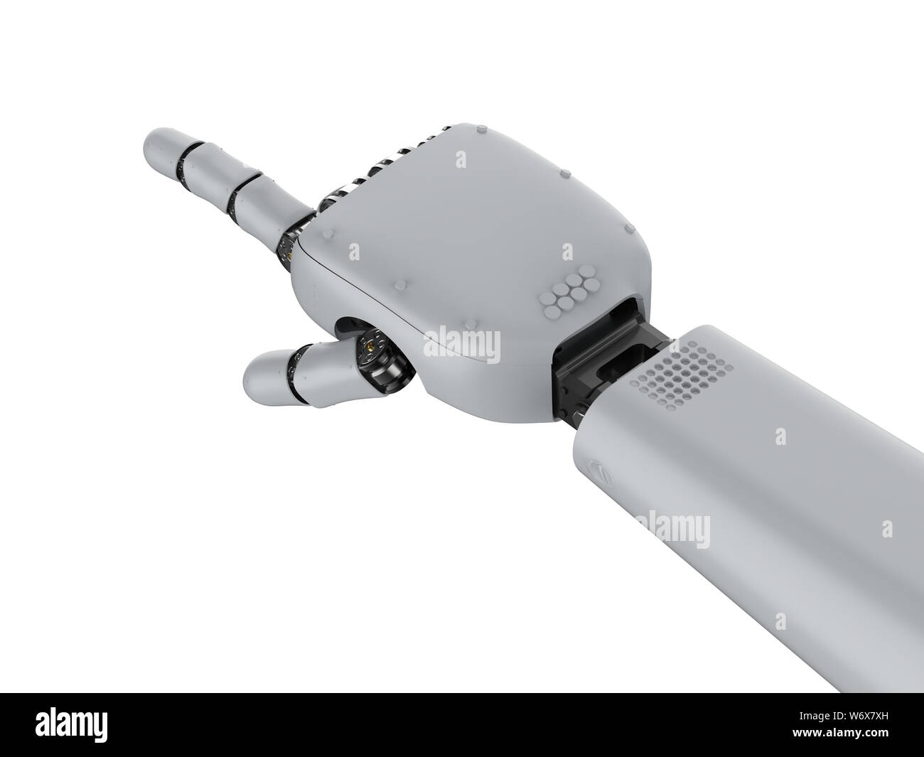 3d rendering cyborg hand or robotic hand finger point isolated on white ...