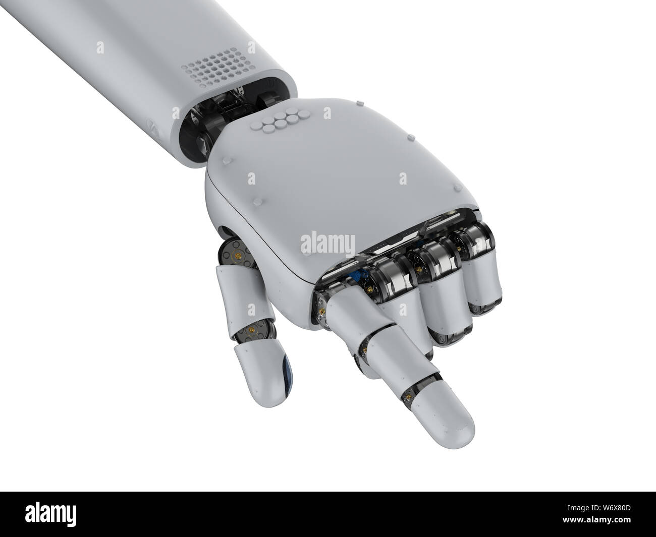 3d rendering cyborg hand or robotic hand finger point isolated on white ...