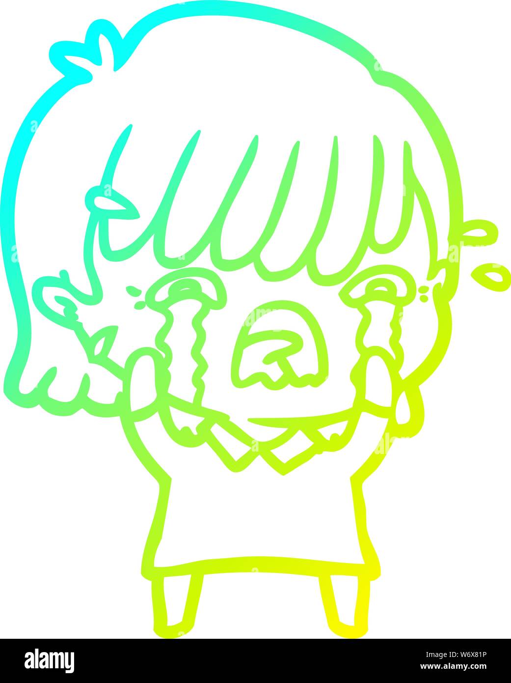 cold gradient line drawing of a cartoon girl crying Stock Vector Image ...