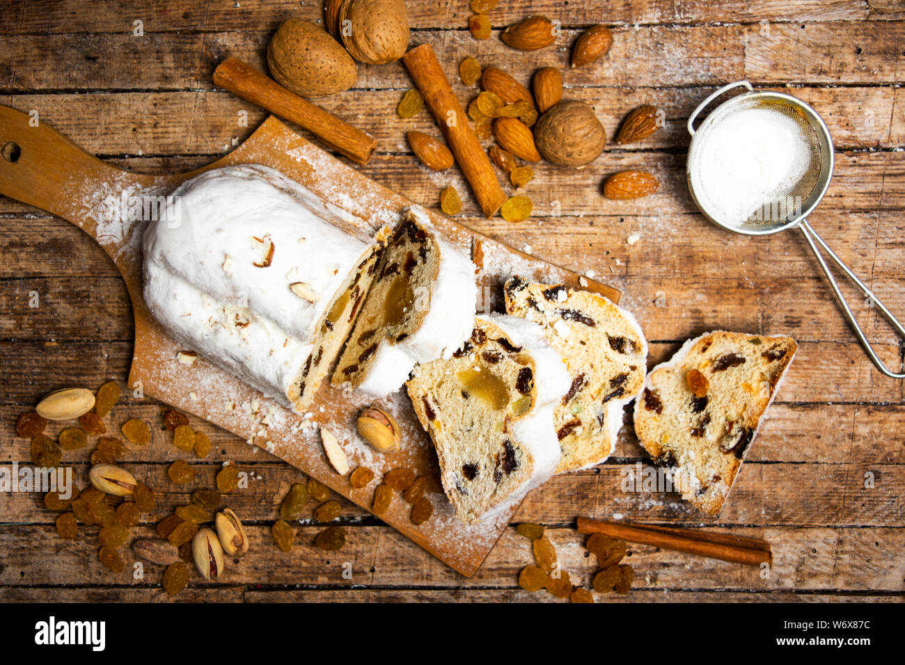 Homemade strudel with nuts on a rustic table top view Stock Photo - Alamy