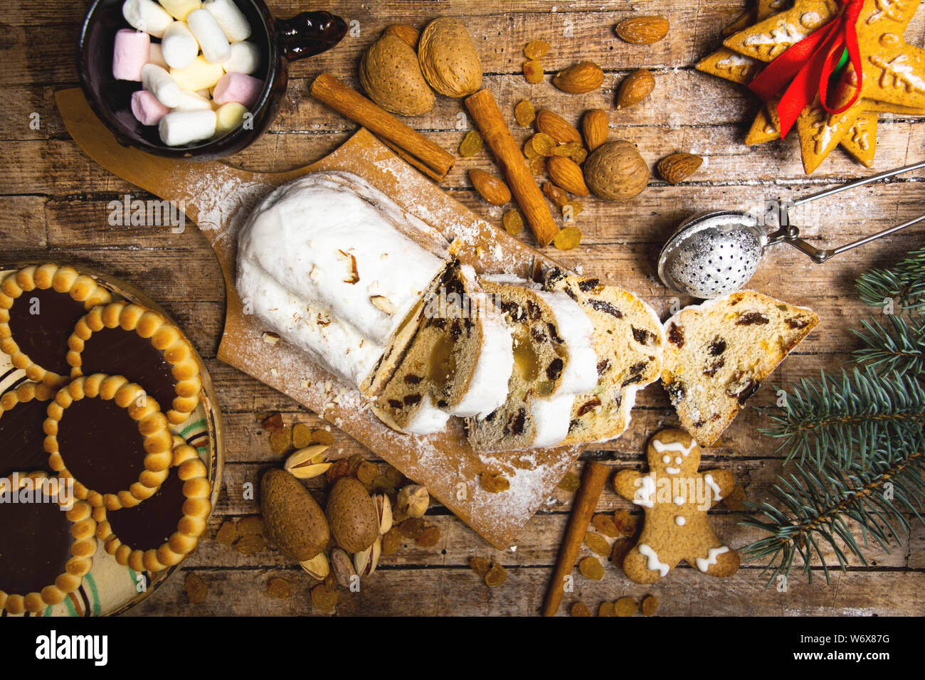 Homemade strudel with nuts on a rustic table top view Stock Photo - Alamy